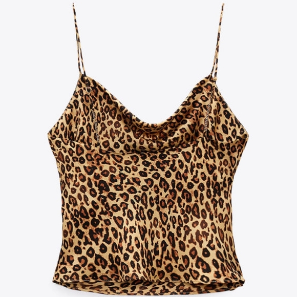 Zara | Tops | Zara Leopard Print Camisole Top With Gold Chain Strap ...